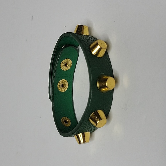 Yik Fung | Jewelry | Yik Fung Green Leather And Gold Studded Bracelet ...